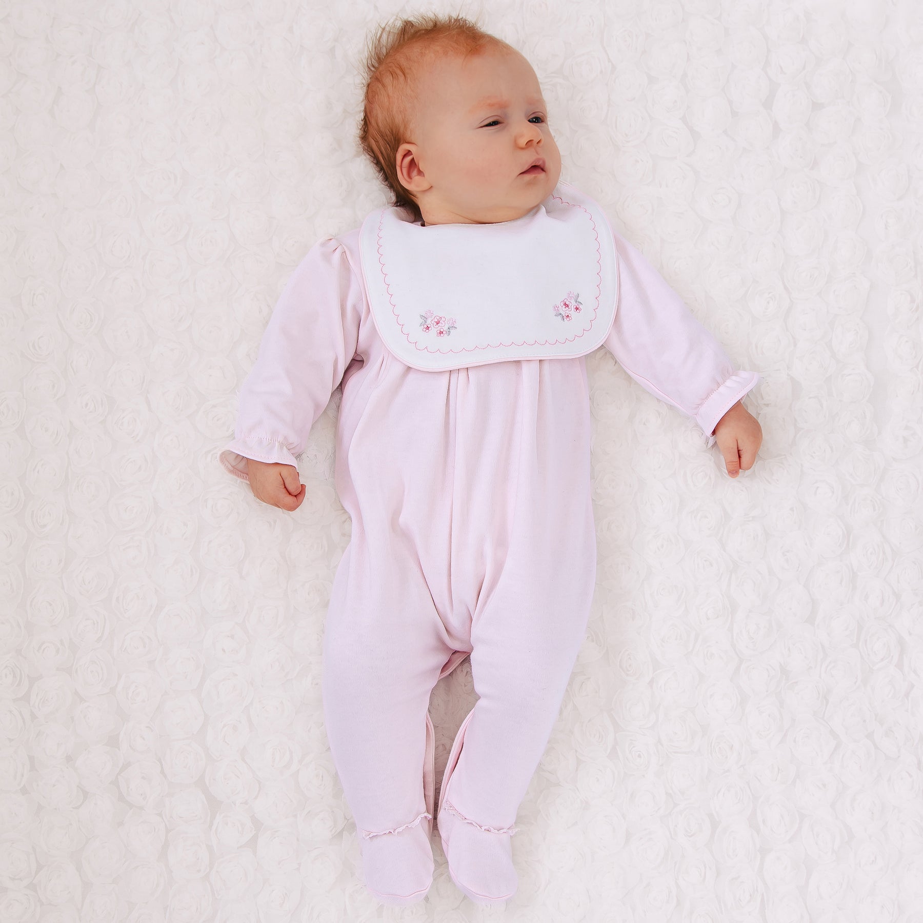 Lisa Girls Pink Cotton Babygrow With Detachable Bib – Emile et Rose