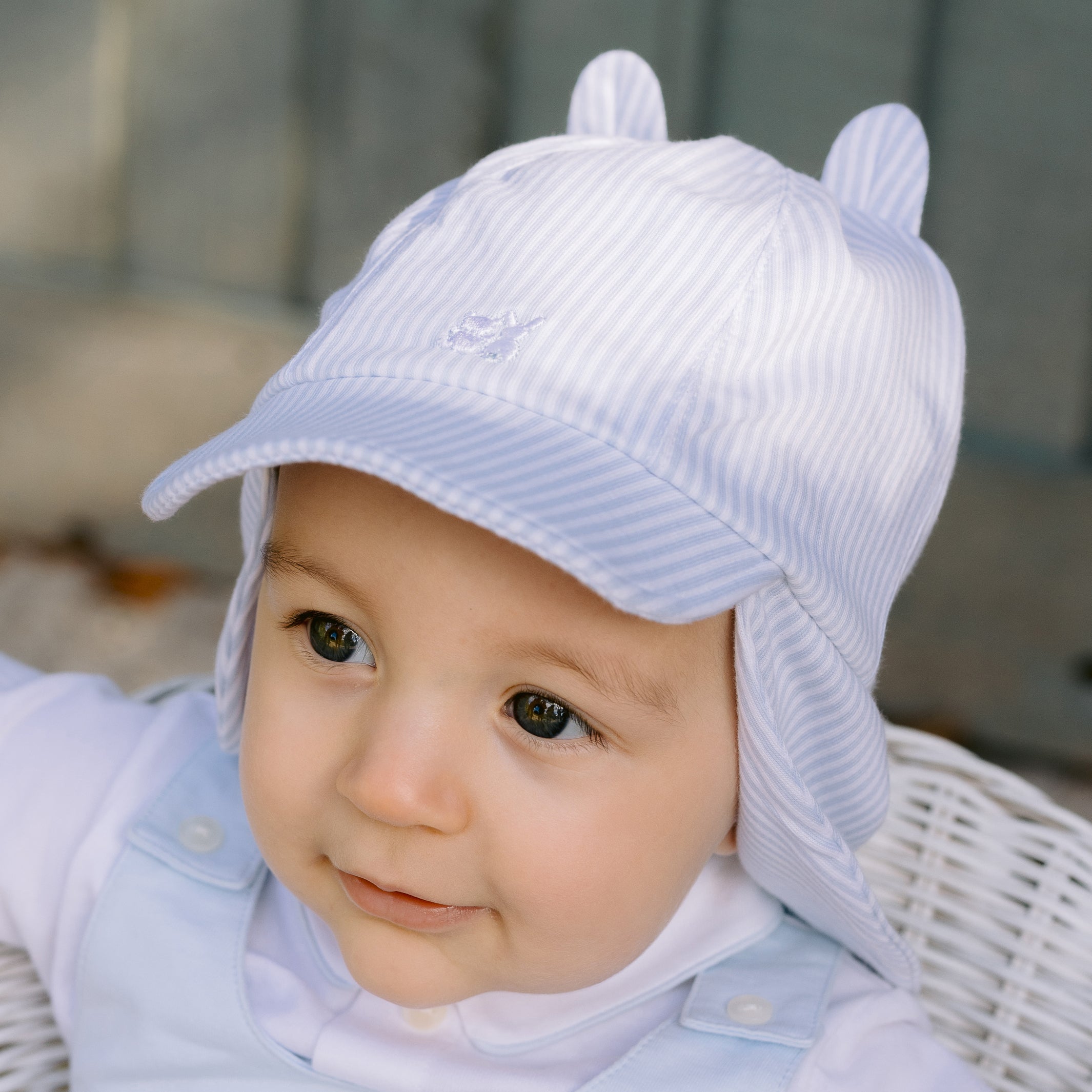 Finn Blue Striped Sun Cap With Ears - Baby Boys Sun Hat | Emile et Rose